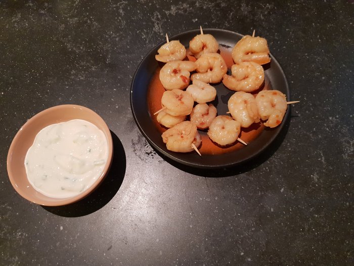 Gamba-spiesen met dip :: Kuiranto